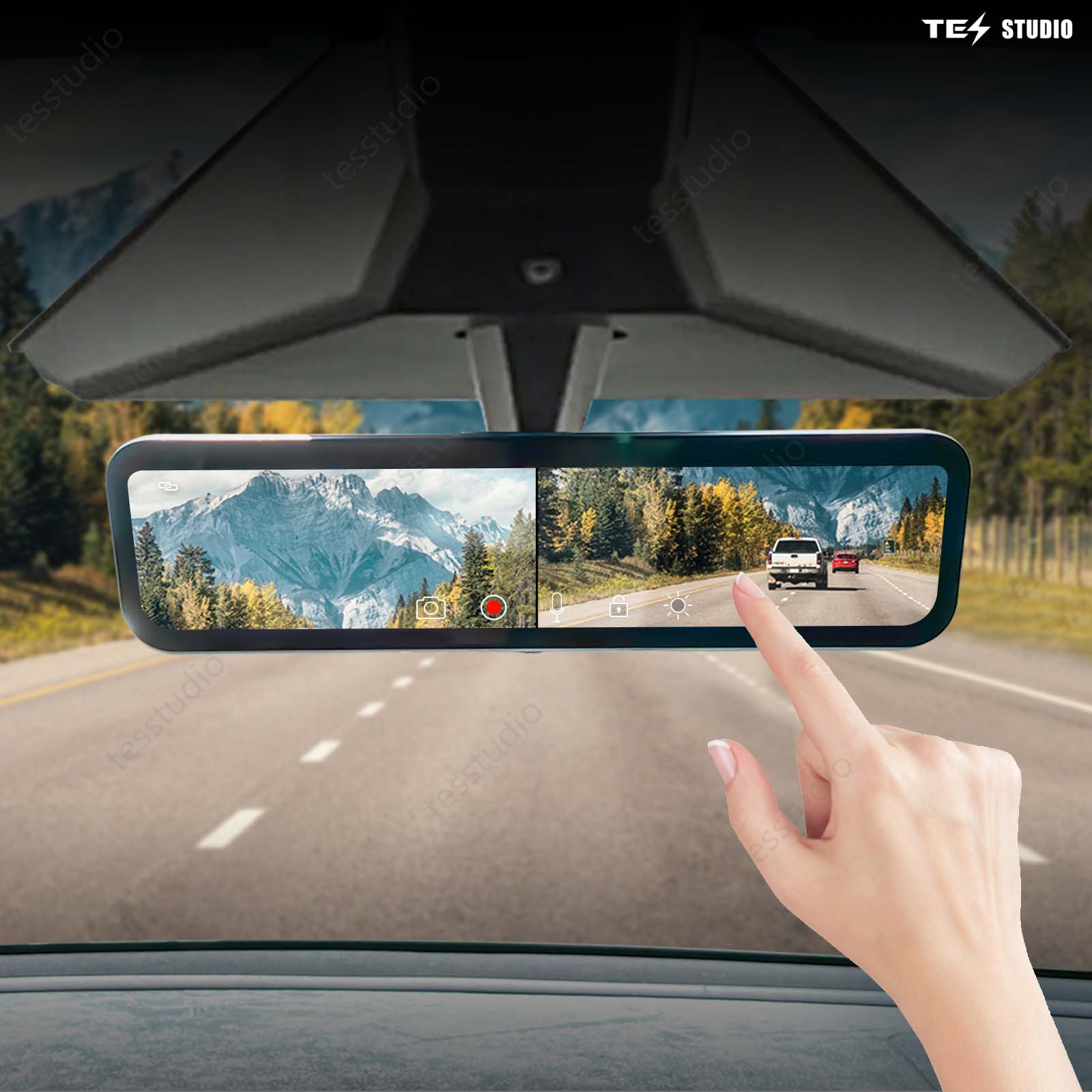 S92 1080P Streaming Rearview Mirror DVR Dual-View Recorder for Cybertruck