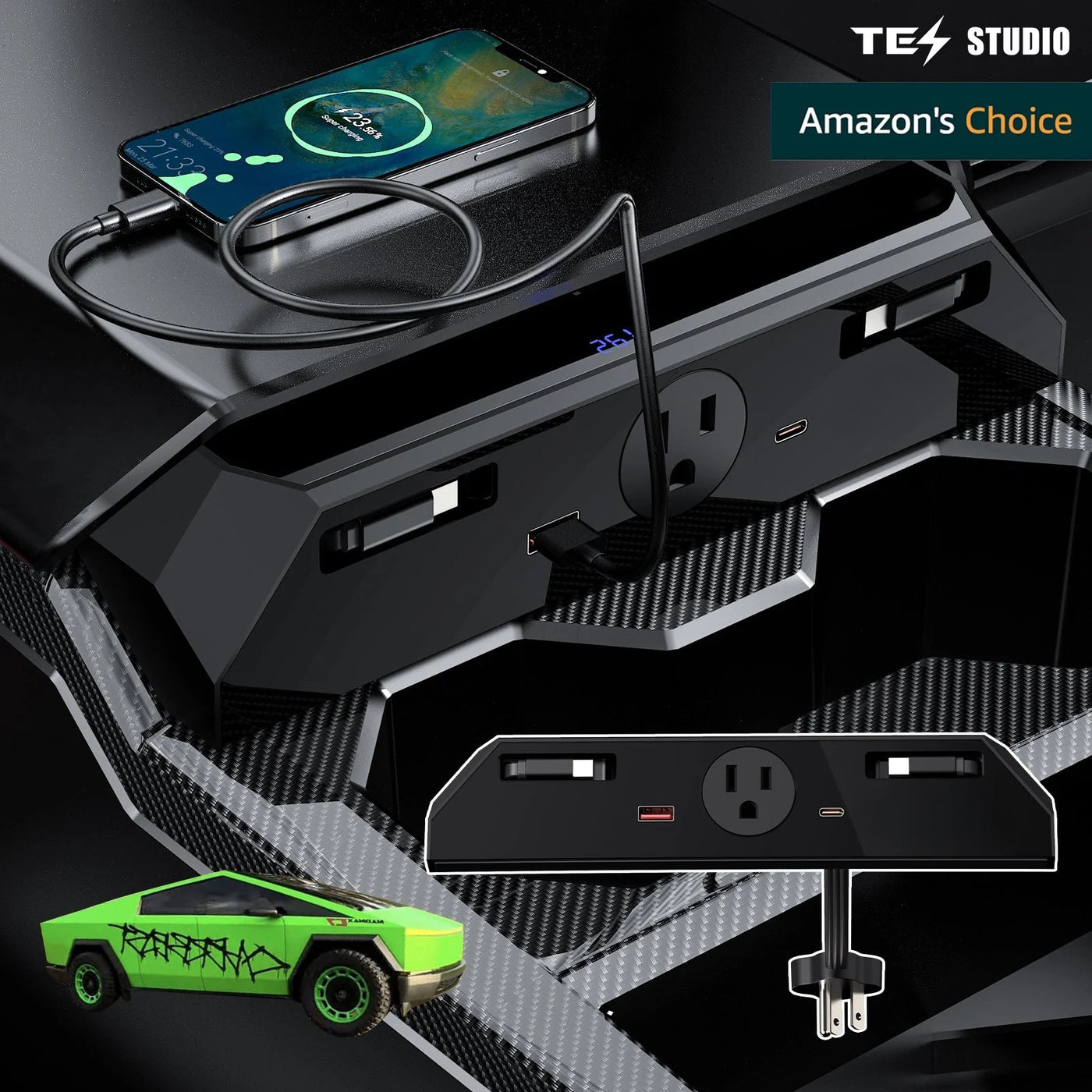 Center Console 110V/USB Charger Hub With Ambient Lighting for Tesla ...
