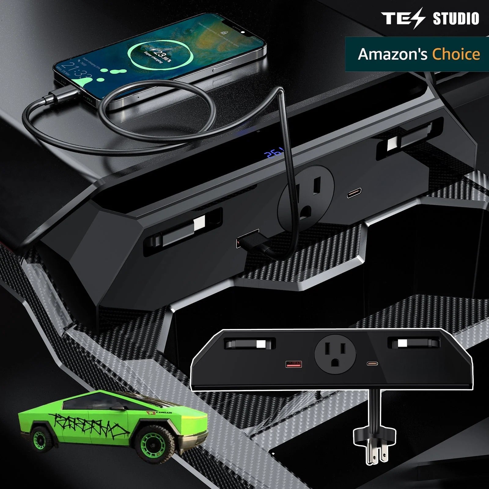 Center Console 110V/USB Charger Hub With Ambient Lighting for Tesla ...
