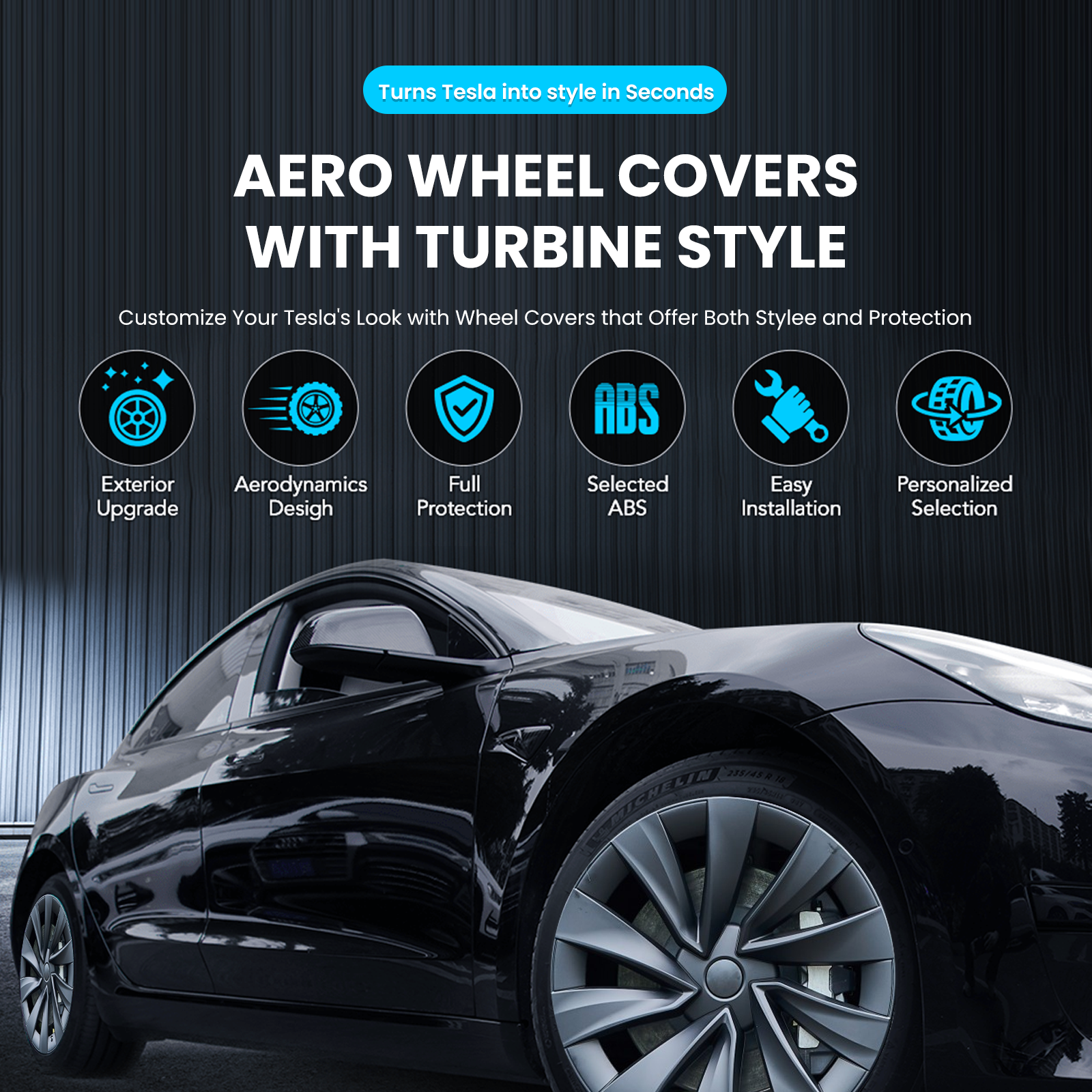 Tesla Wheel Cover | Aero Drag-Cut Design | Tesstudio